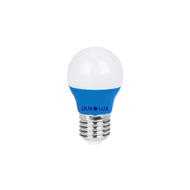 LÂMPADA SUPERLED BOLINHA 3W LUZ AZUL OUROLUX – Projel Materiais Elétricos